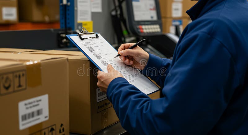 Man in Warehouse Fulfilling Order and Taking Inventory with Clipboard Stock Illustration ...