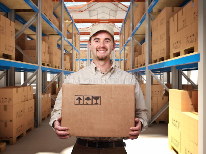 Man in warehouse stock image. Image of construction, cardboard - 46195071