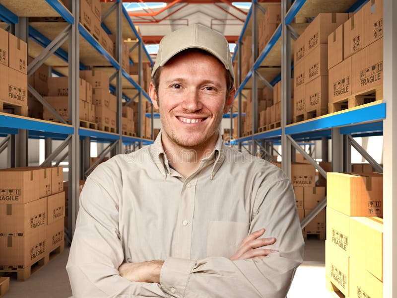 Man in warehouse stock illustration. Illustration of interior - 46395337