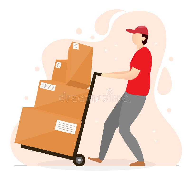 Man Warehouse Worker Moving Boxes Vector Flat Stock Vector ...