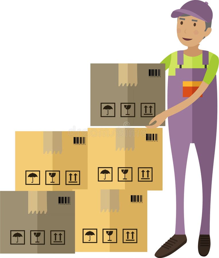 Man Warehouse Worker Stacking Parcels Box Vector Icon Isolated on White Stock Vector ...