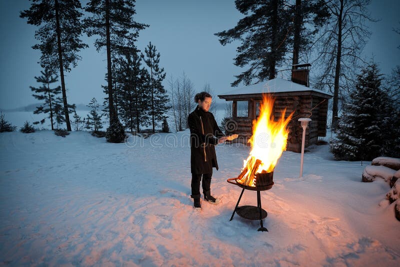 Man Warms Himself by the Fire Stock Photo - Image of lifestyle, bask ...
