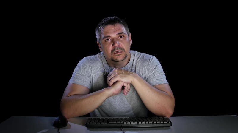 The Man Was Crying and Grieving Reading Email. Studio. Emotions Stock ...