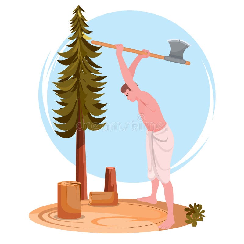 Man Was Cutting Trees in the Forest Stock Vector - Illustration of ...