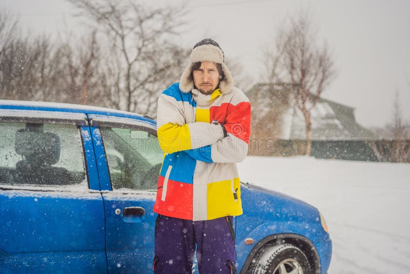 The Man Was Very Froze in Winter Under Snowfall. Winter Problems Stock ...