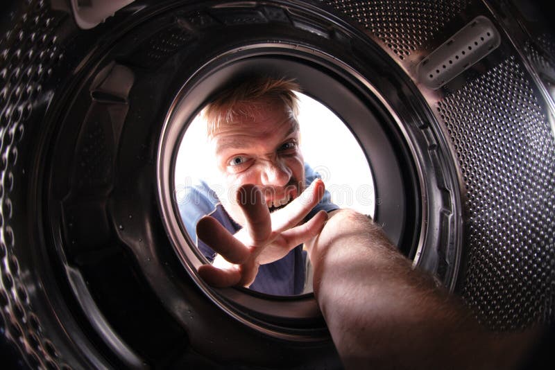Man in wash machine stock photo. Image of washing, repair - 11085510
