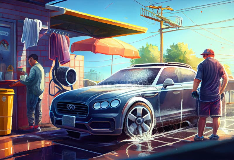 A Man Washes a Car at an Outdoor Car Wash . Generate Ai. Stock ...