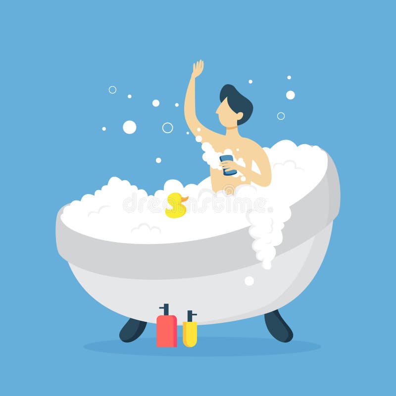 Man in bath. stock vector. Illustration of cheerful - 117673528