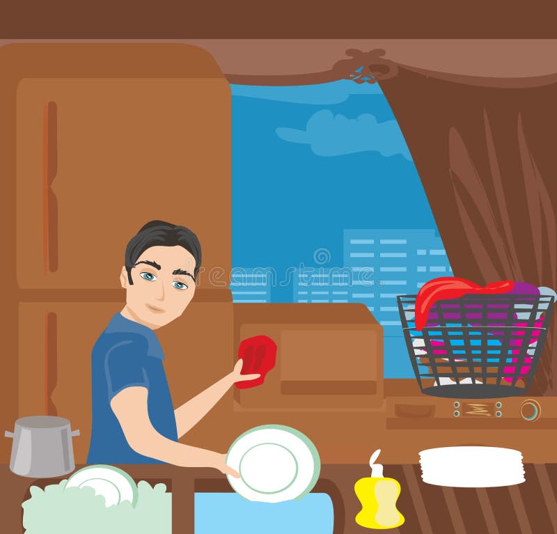 Man Drying Dishes Stock Illustrations – 11 Man Drying Dishes Stock ...