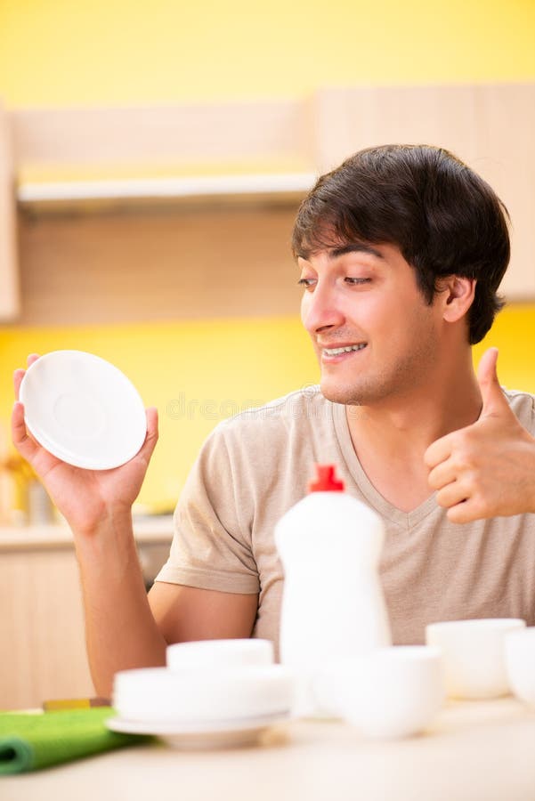 The Man Washing Dishes at Home Stock Image - Image of perfectionist ...