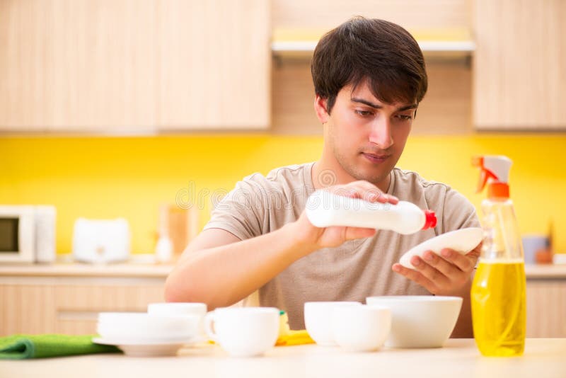 The Man Washing Dishes at Home Stock Photo - Image of dish, housewife ...