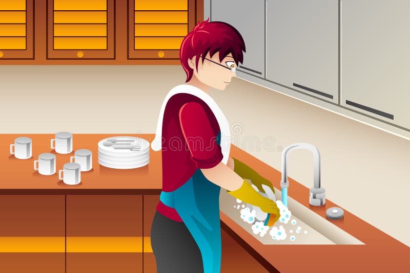 Washing Dishes on White Background Stock Vector - Illustration of ...