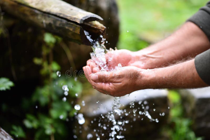 Man Washing Hands in Fresh, Cold, Potable Water Stock Image - Image of ...