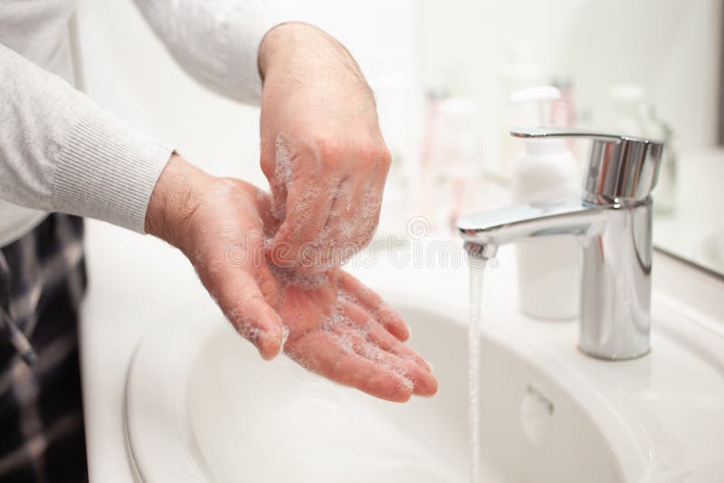 Man Washing Hands with Soap at Home. Coronavirus Prevention Hand ...