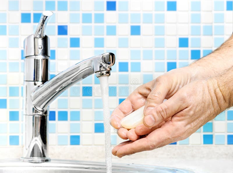 Washing of Hands with Soap Under Running Water Stock Image - Image of ...