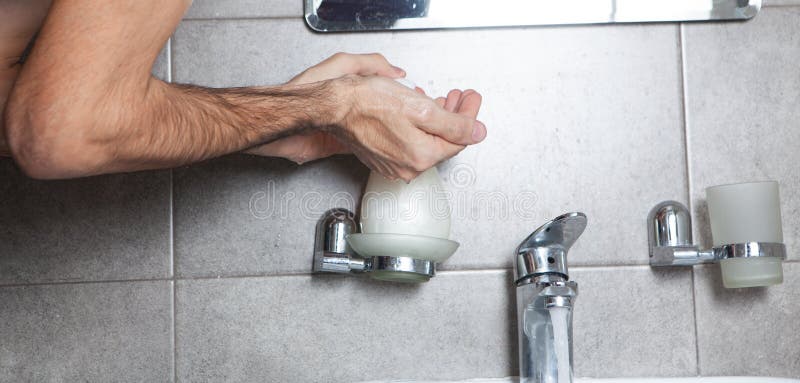 The Man is Washing Himself in the Bathroom Stock Photo - Image of clean ...