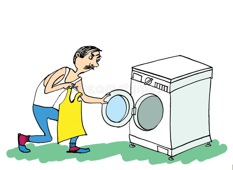 Man and Washing Machine. Man Doing Laundry. Stock Illustration ...