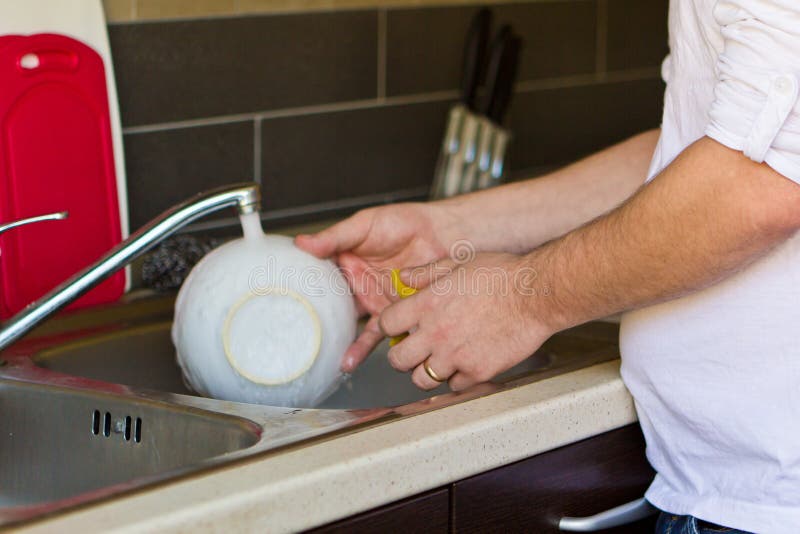 Man washing plate stock photo. Image of young, wash, sink - 38935152