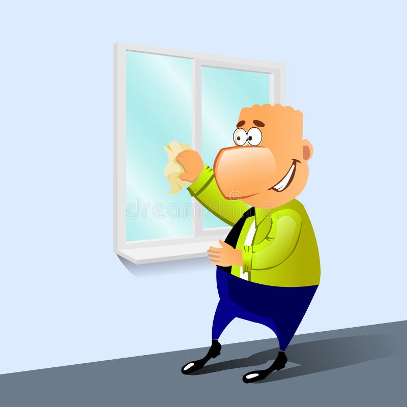 Man washing window stock illustration. Illustration of sponge - 21874285