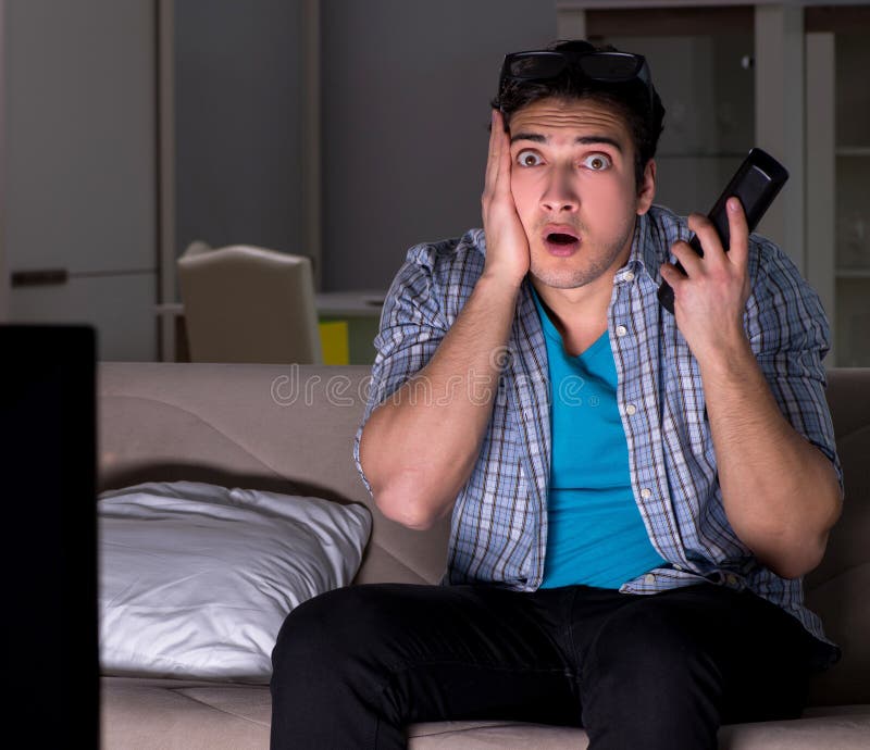 Man Watching 3d Television Late at Night Stock Image - Image of leisure ...