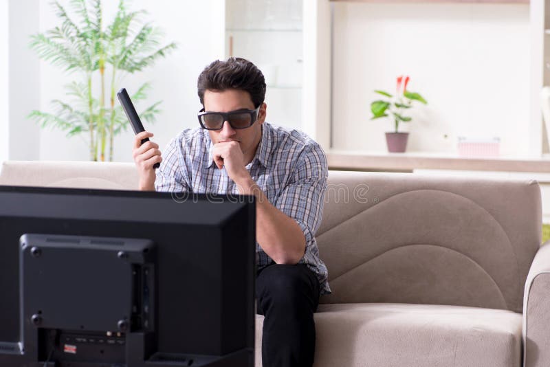 The Man Watching 3d Tv at Home Stock Image - Image of relaxation ...
