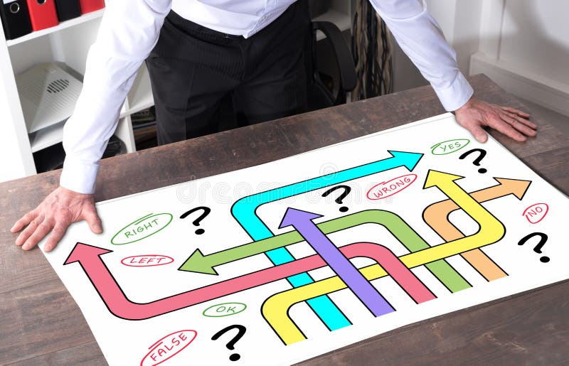 Decision concept on a desk stock photo. Image of choice - 117294358