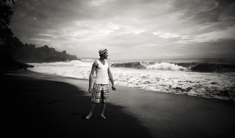 Man Watching Power Ocean Thinking Concept Stock Image - Image of ...