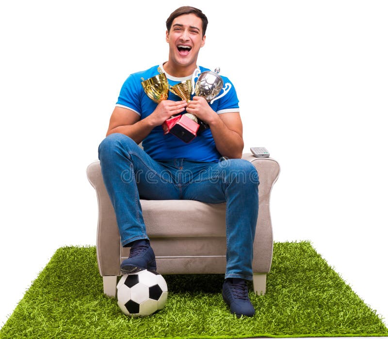 Man Watching Sports Isolated on White Background Stock Photo - Image of ...