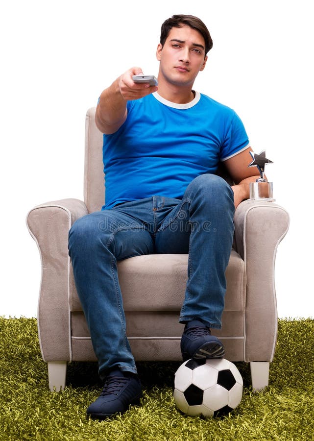 Man Watching Sports Isolated on White Background Stock Photo - Image of ...