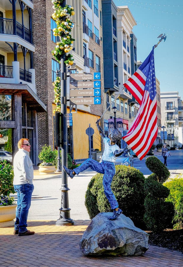 Man Watching Statue of Boy Dancing with American Flag Editorial Image ...