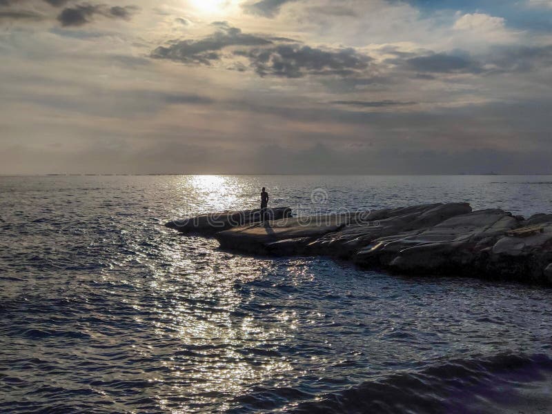 Man Watching Sunset from Beach in Turkey Stock Image - Image of ...