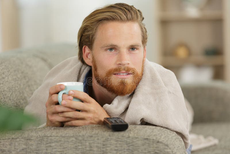 Man Watching Tv at Home on Floor Stock Image - Image of video, leisure ...