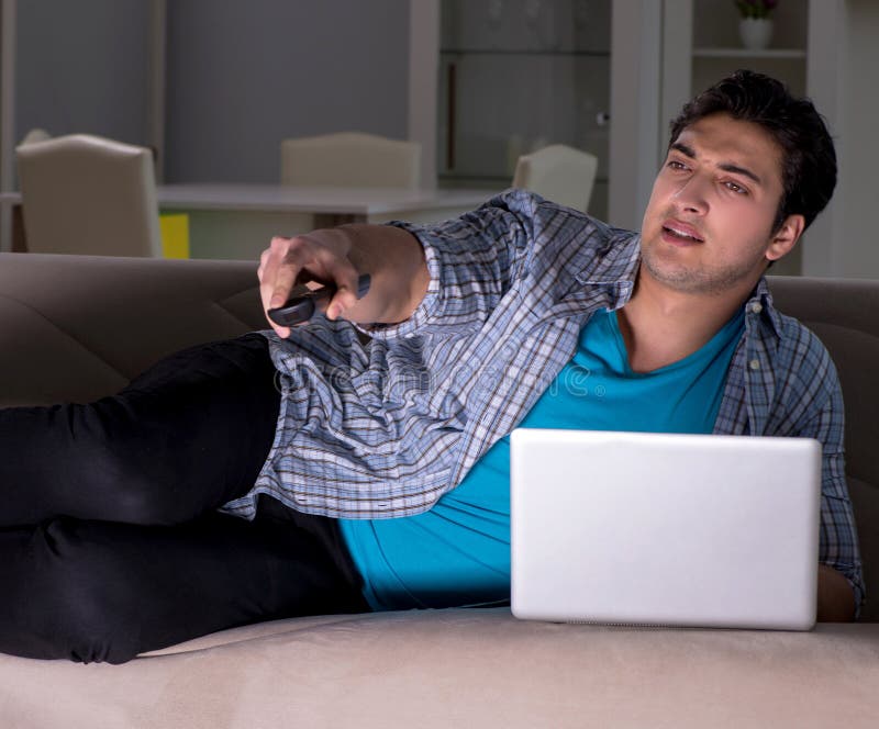 Man Watching Tv Late at Night Stock Image - Image of leisure, addict ...