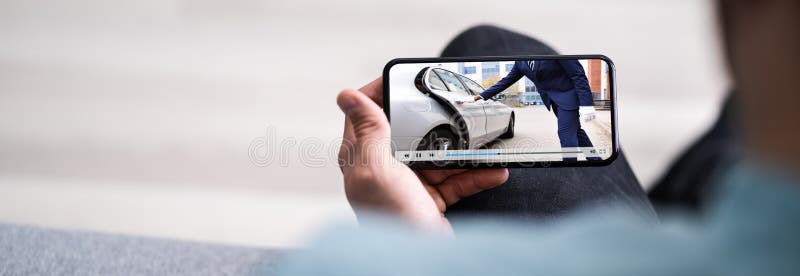 Man Watching Video on Mobile Phone Stock Image - Image of holding ...