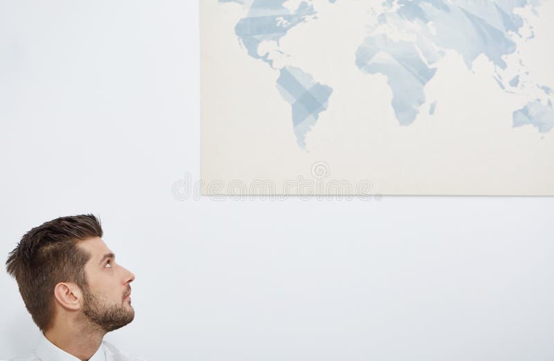 Man watching world map stock photo. Image of copy, worldwide - 86608092