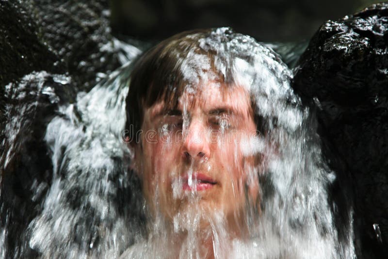 Man in Waterfall stock image. Image of swim, submerge - 23453743