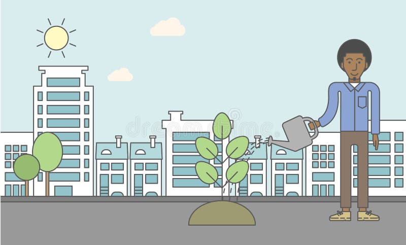 Man watering tree stock vector. Illustration of cycle - 61312741