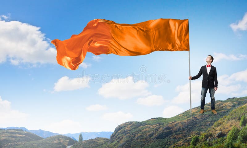 Man with waving flag stock image. Image of place, courage - 66496973