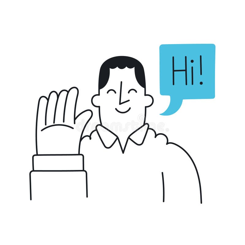 Man Waving Hand. Speech Bubble Hi. Outline, Linear, Thin Line, Doodle ...
