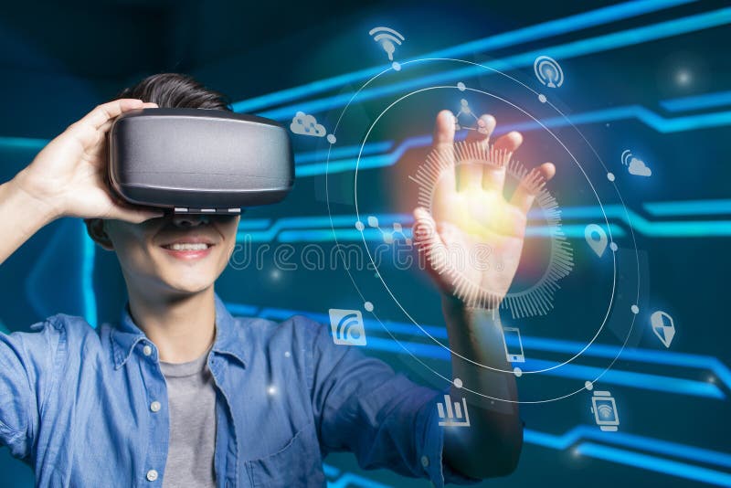 Man wear vr showing IoT stock image. Image of icon, equipment - 125144091