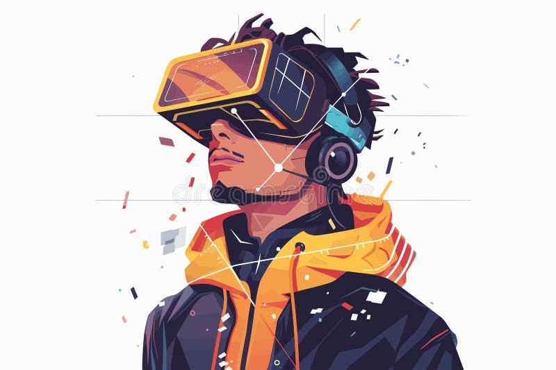 Old Man with Wearable Spatial Computer on Face Isolated Vector Style ...