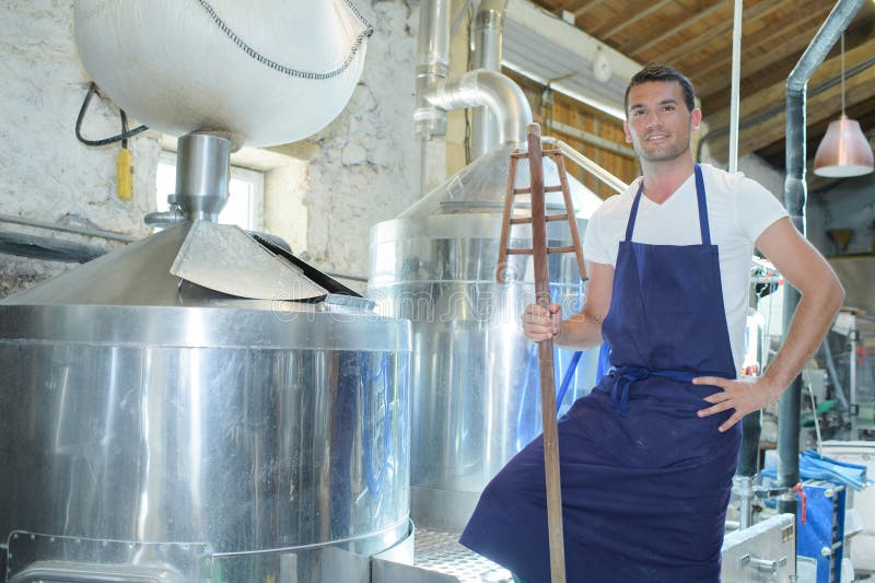 Man Wearing Apron Stood by Vat Stock Photo - Image of lager, worker ...