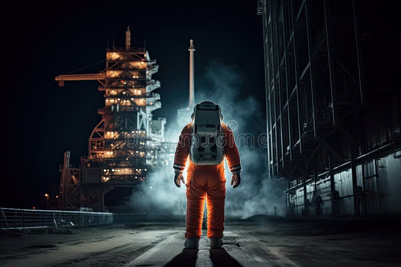 A Man Wearing an Astronaut Suit Standing in a Refinery Stock ...