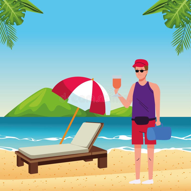 Animated Man On Beach Drinking Cocktails