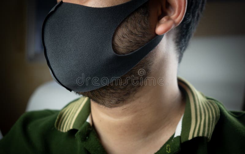 Man Wearing Black Face Mask Protect Filter Against Air Pollution Stock ...