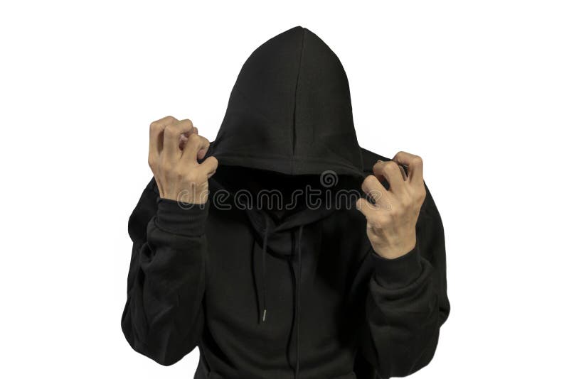 Man Wearing Black Hoodie on White Background, Hacker, Data Thieves,very ...