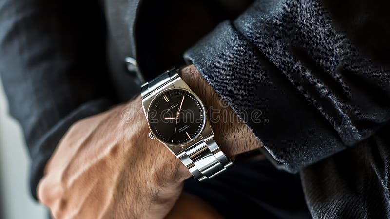 A Man Wearing a Black Jacket and a Silver Watch Stock Image - Image of ...