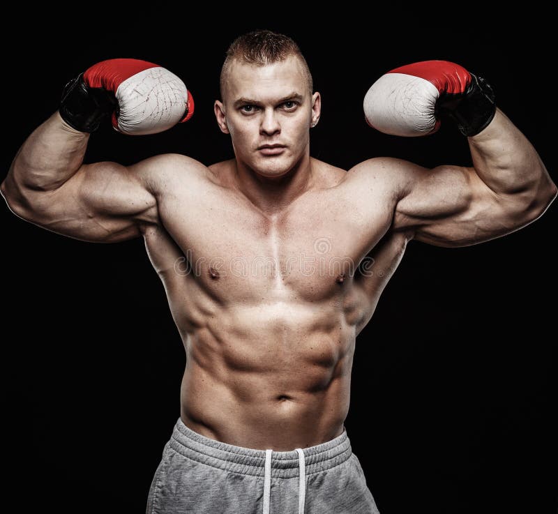 Man wearing boxing gloves stock image. Image of arts - 49694237