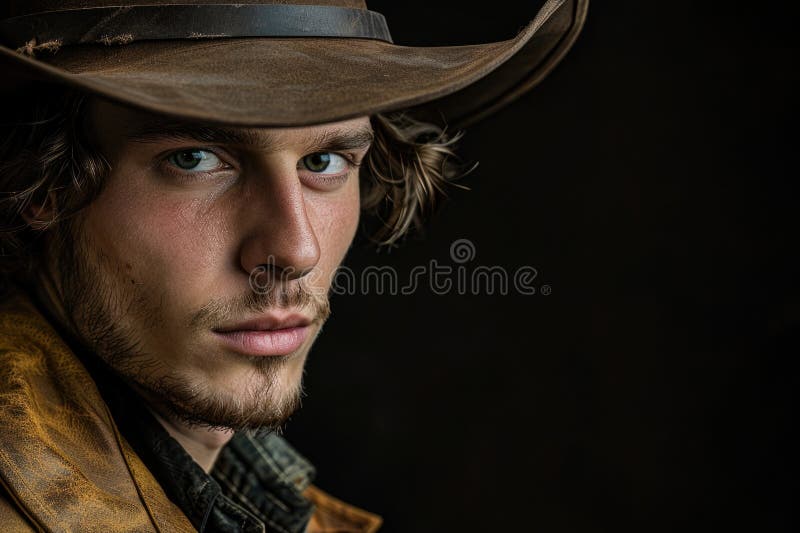 A Man Wearing a Cowboy Hat Looks Straight into the Camera with a Calm ...