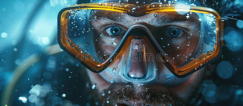 Man Wearing Diving Mask and Goggles Stock Image - Image of gear ...